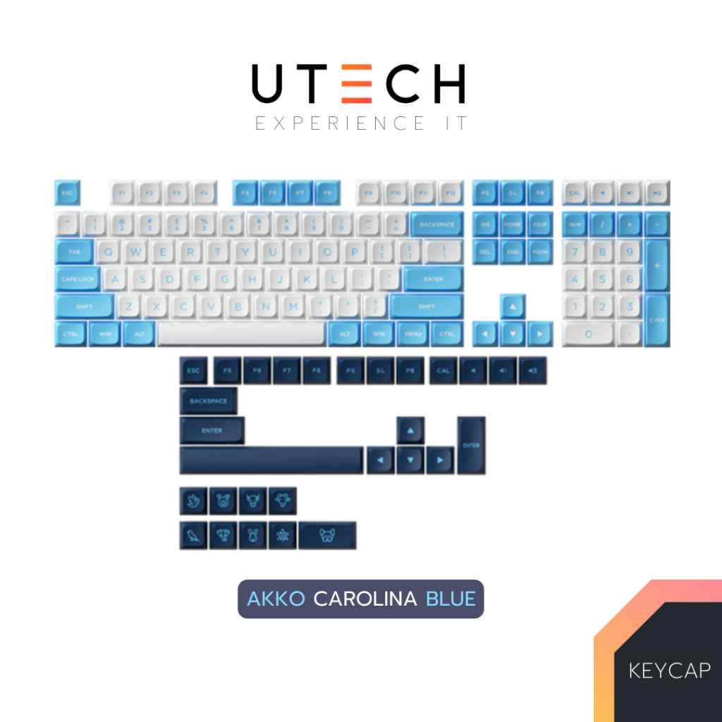 AKKO PBT Double-Shot Keycap Set-Carolina Blue (MDA profile) 227 Button ...