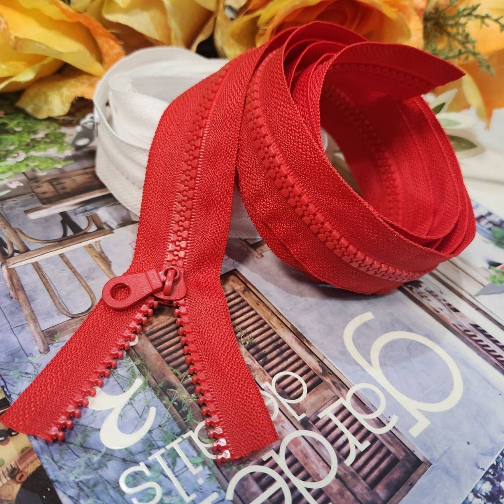 5 Zip Red Bone Zipper Single-Headed Bone-Cut Teeth Nylon Plastic Large ...