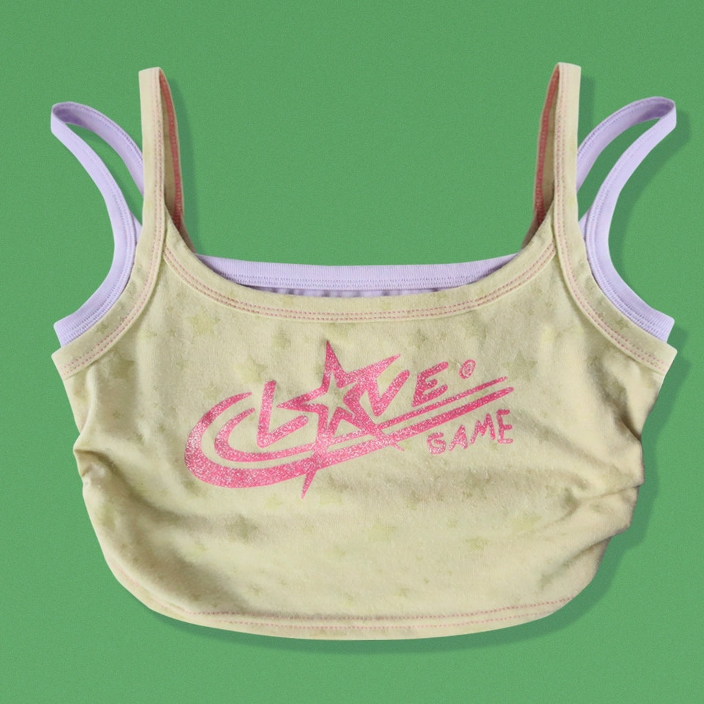 DADDY | Love Game Crop Top Screen Glitter Stars Yellow Purple | Shopee ...