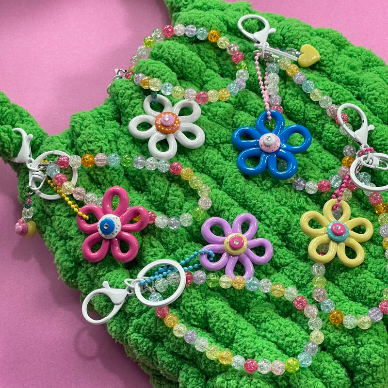 Clay Keychain | "colorful flowers" Chains Of Fish Egg Assorted Colors ...