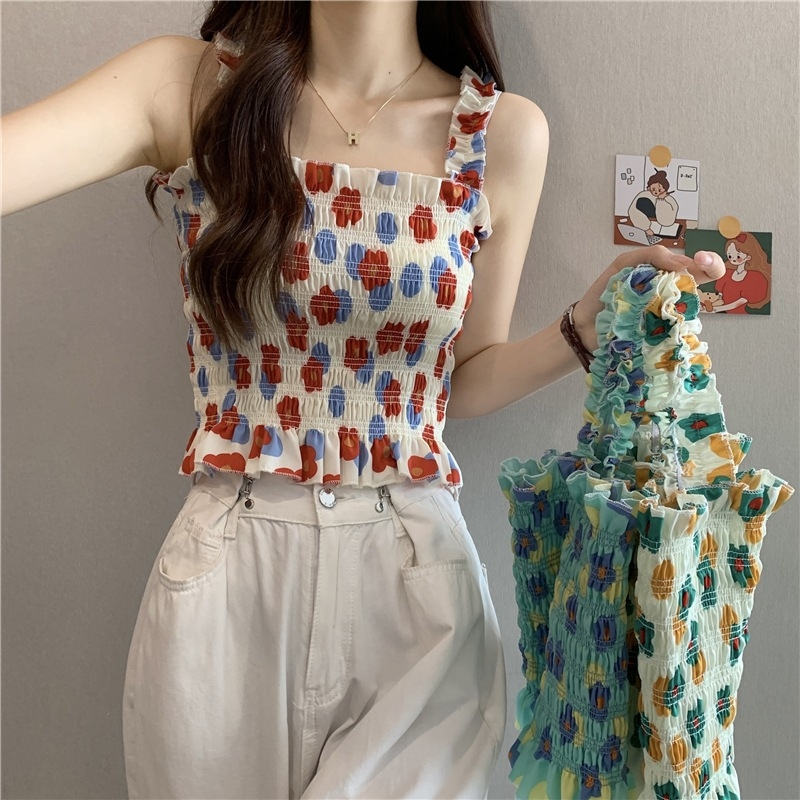 11116 A Single Strap Cute Floral Smock Whole Body Rainbow Lace Fabric ...