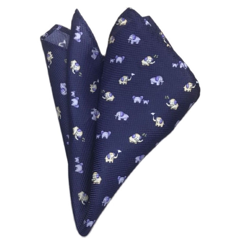 Handkerchief (Pocket Square) Elephant Pattern Is Silk Navy Color Put In ...