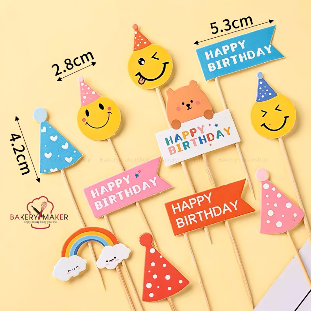 HBD Smile 11pcs cake Topper Korean Style Face Theme Flag Decoration ...