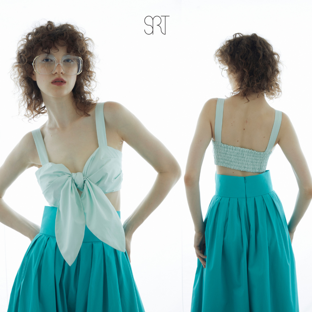 The SRT X10 Bunny Tie Front Crop Top Mint Green Bra Bow Detail Middle ...