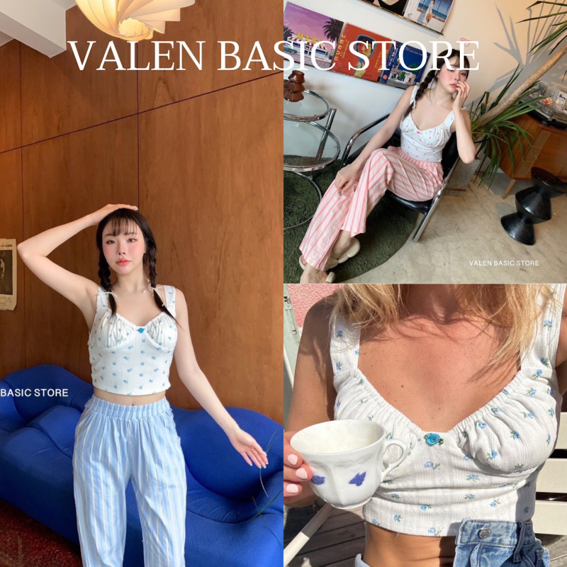 Summer Cindy Corset Sleeveless Crop Top Floral Smock Woven Switch Very Cute VALEN BASIC STORE ...
