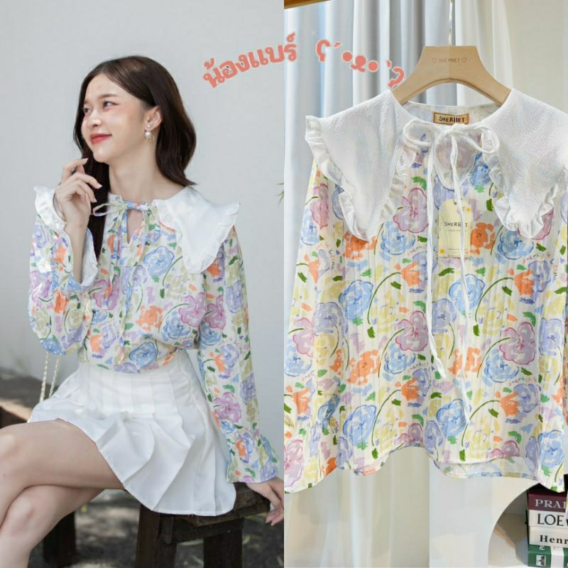 ʕ ́•ᴥ•ʔ ️ White Collar Bubble Fabric Very Cute Floral Pattern | Shopee ...