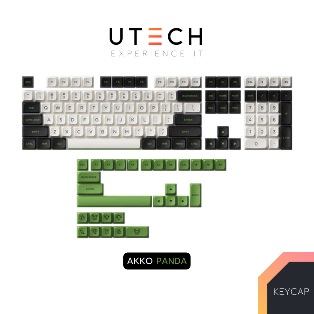 AKKO PBT Double-Shot Keycap Set-Panda (MDA profile) 227 Button Keycaps ...