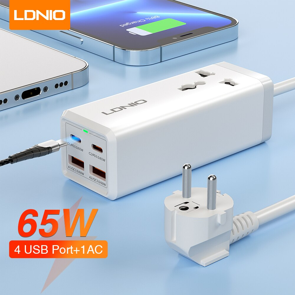 Fast Charger LDNIO SC1418 65W Turbo Power Engine Strip Desktop USB C ...