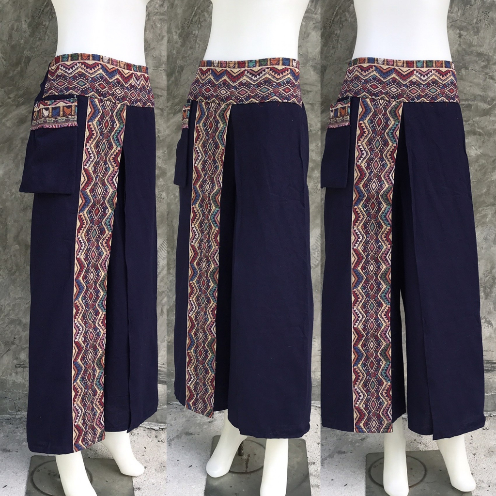 Navy Pan Pants With Chic Pattern Tape | Shopee Philippines