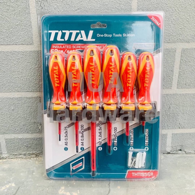 Total 6 Insulated Screwdriver Set 2.1/2 Inch-6 1000 Volt Model THTIS566 ...