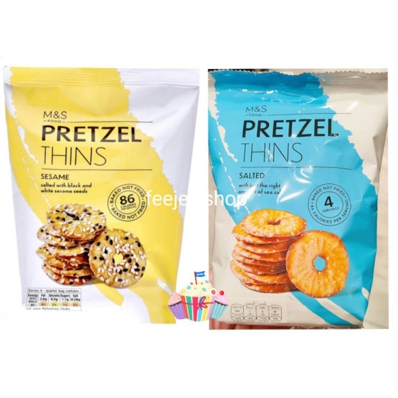 M&S Pretzel Thins/salted 80g. Sesame/Salty Roasted Biscuits 80g ...