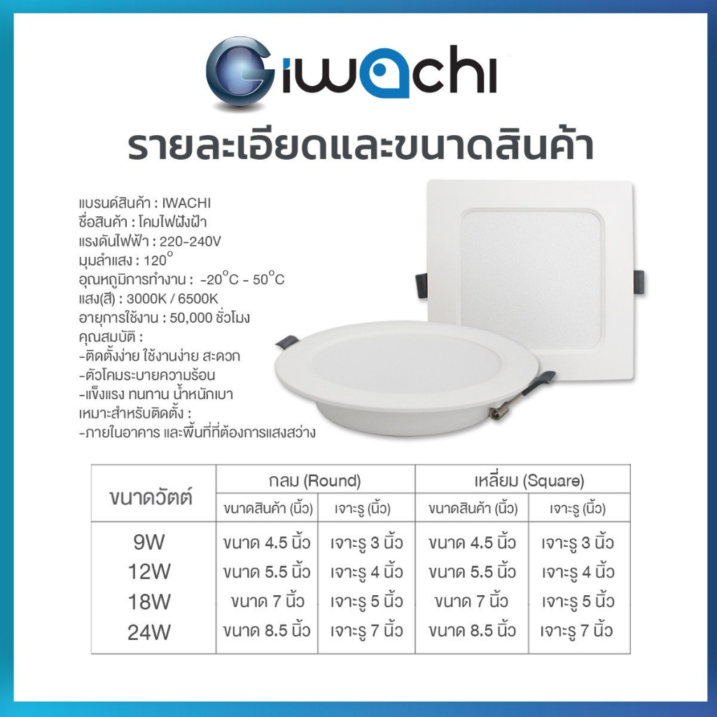 IWACHI Recessed Round LED PANEL Lamp White And Warm Light | Shopee ...