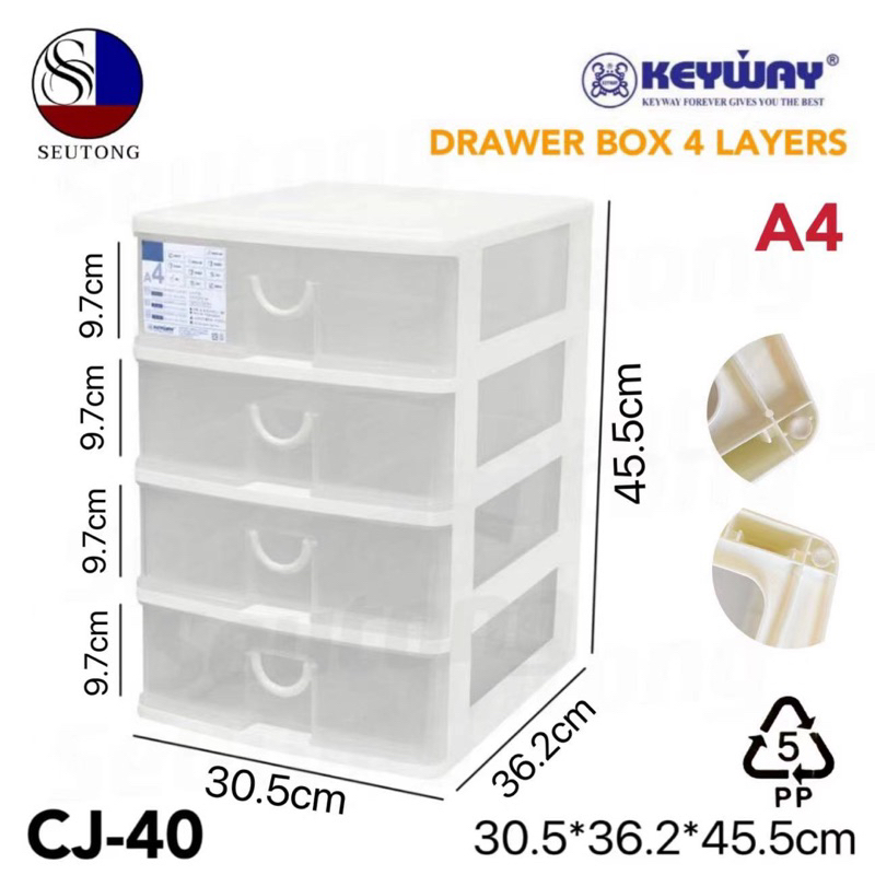 Keyway Drawer Box (Can Fit A4) Multipurpose 4-Tier Drawers Clear Color ...