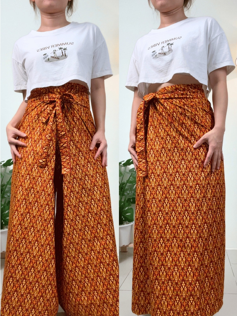 Thai Pattern Tie-Up Pants Sarong Long Massage Shop Spa Women Bell ...