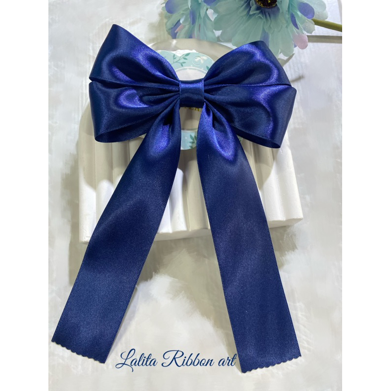 Navy Color Bow Student Keep The Tip Not Frayed Use Fine Ribbon Lose ...