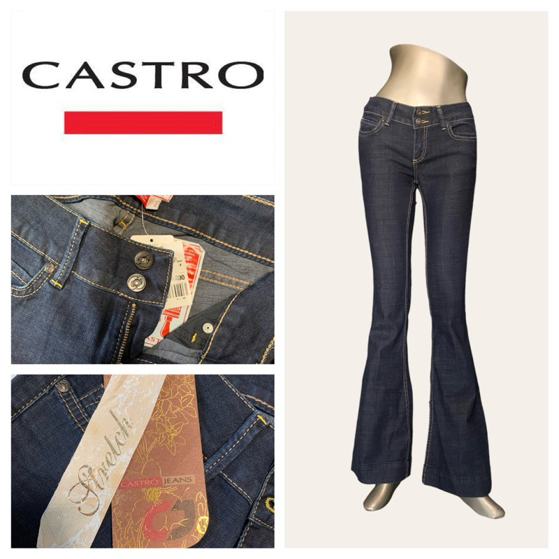 Castro CT1 Women's Long Jeans Dark Navy Blue Black Double Buttons Brown ...