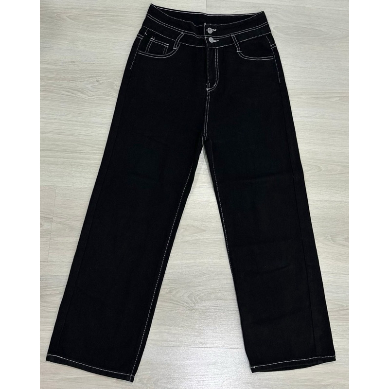 Black Mid-Rise Jeans Soft Fabric Non-Stretch 2 Buttons Waist 28 Hips 40 ...