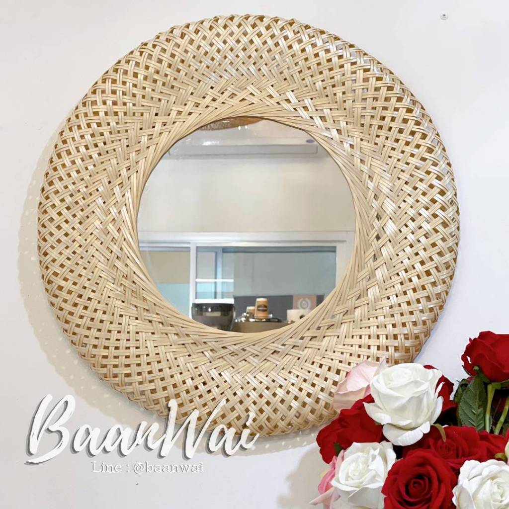 Rattan House-Wall-Mounted Bamboo Mirror Frame Tight Weave | Shopee ...