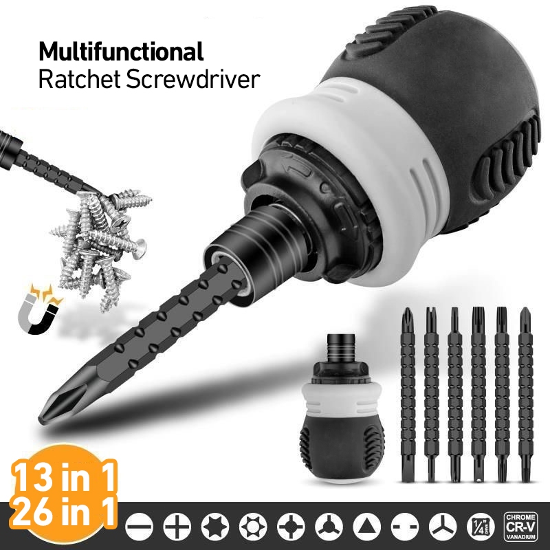 26in1 CRV Screwdriver Set Two Way Reversible Rubber Mini Midget ...