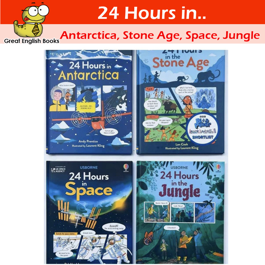 Set Of 4 English Comic Books Usborne 24 Hours in the Stone Age Space ...