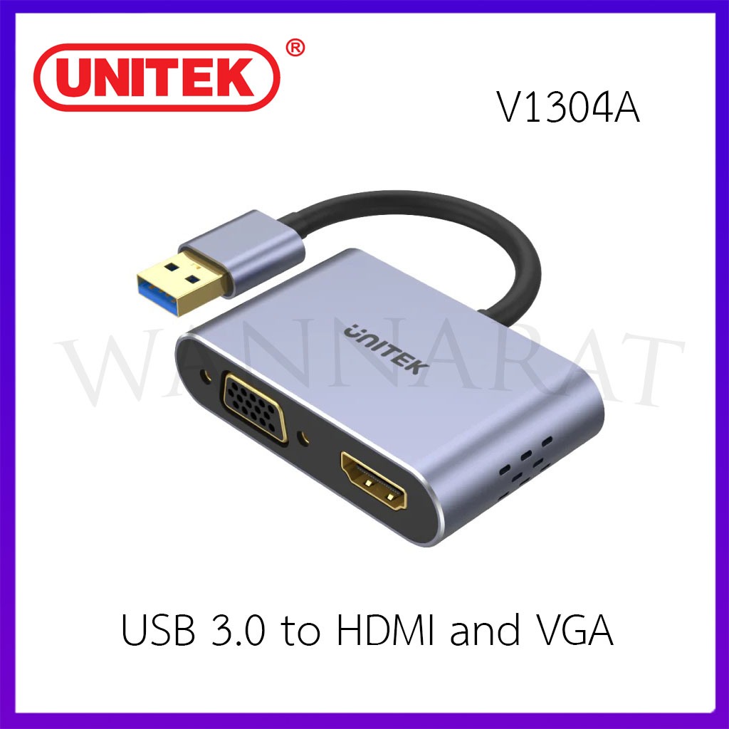 Unitek V1304A USB 3.0 to HDMI and VGA Adapter Clear FullHD Images Can Be Connected Two Screens ...