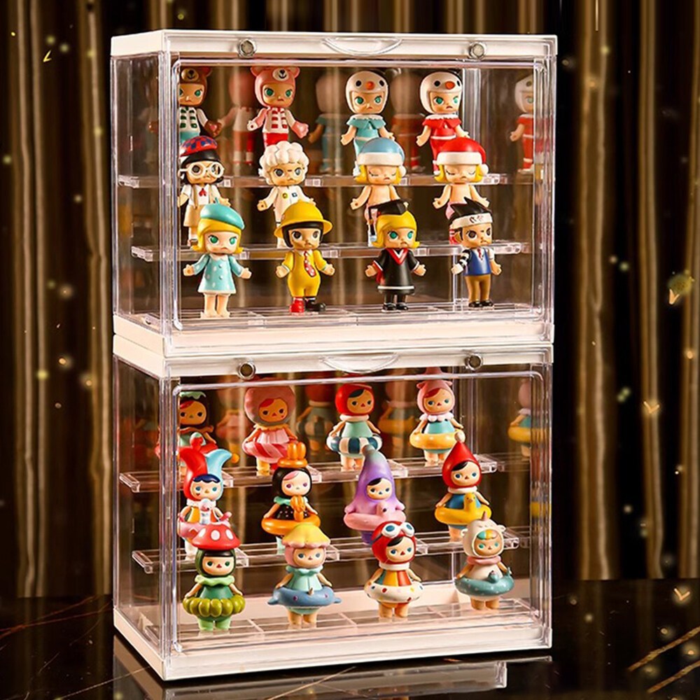 Doll Showcase Box Labubu Figure Model Cabinet 3-Tier Collectibles Clear ...