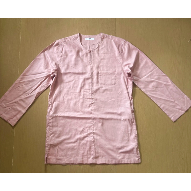 Authentic Uniqlo Good Quality Cotton Long Shirt Light Pink Beautiful ...