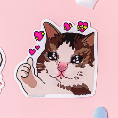 Sticker Die Cut waterproof thumbs up Sad cat meme Mem | Funny stickers ...