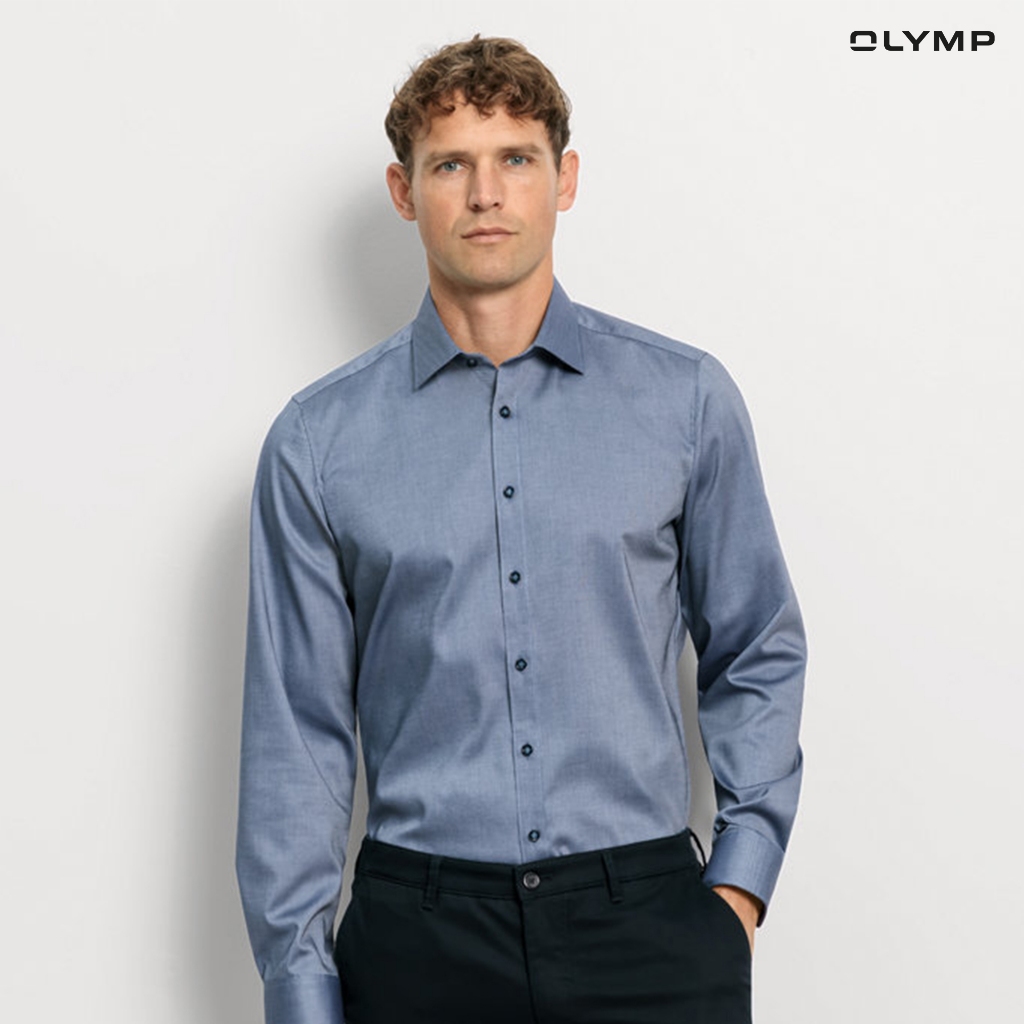 OLYMP Level Five Shirt Men's Long-Sleeved Navy Blue Fabric Perfect Fit ...