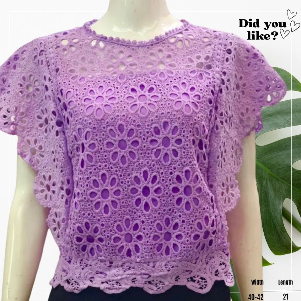 07 >> Openwork Lace Shirt Full Body Vented Sleeves Lining Pattern Soft ...