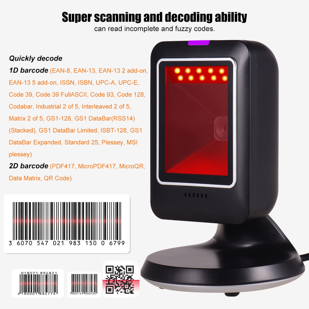 MP6300Y 1D/2D/QR OmniDirectional Barcode Scanner USB Wired Bar Code ...