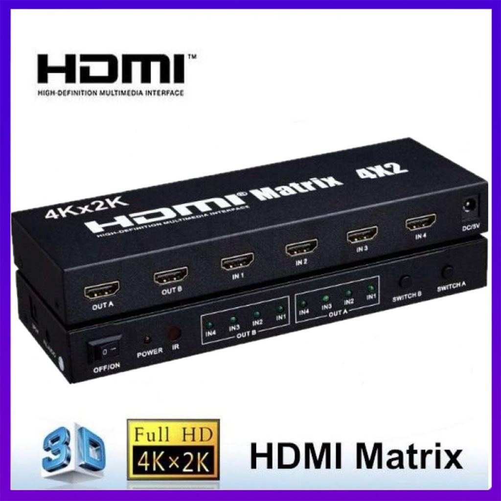 HDMI New Matrix 4X2 Switch Splitter HIFI 4 in 2 out with Remote Control ...