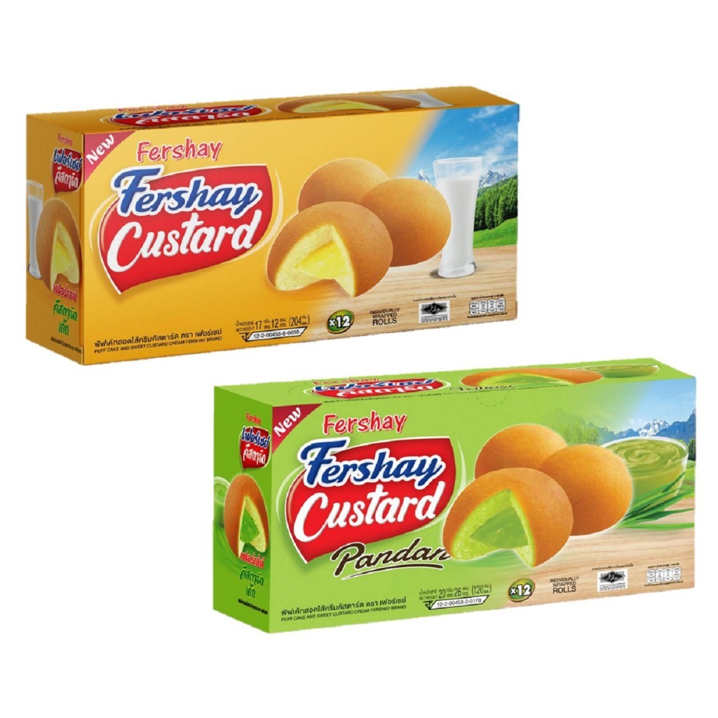 Ferchey Puff Cake Filled With Custard & Pandan Cream (17g X12pcs ...