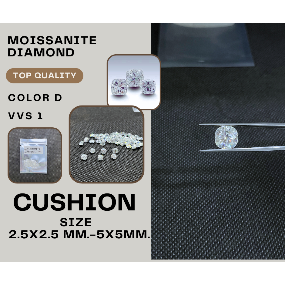 Moissanite-Mosanite CUSHION SHAPE(D:Color VV1)Synthetic Diamond ...