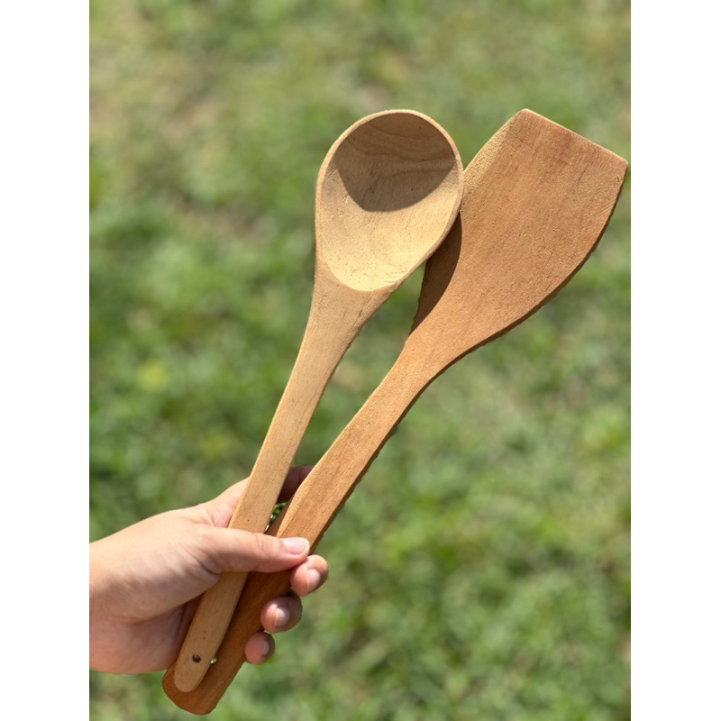 Teak Turner Ladle Double Wood Wooden For Cooking | Shopee Philippines