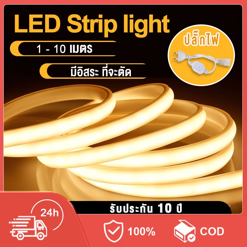 Room Lighting LED Light Strip COB Neon Warm 1M/5M/10M With 220VAC Plug ...