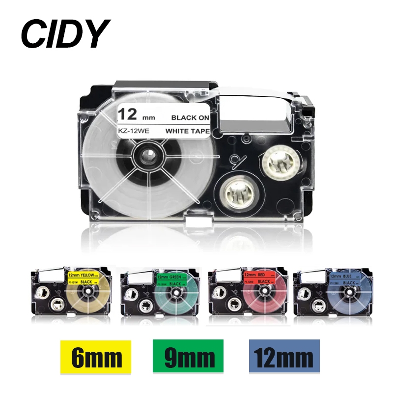 9mm Label Tape 12mm Diameter For Casio XR12WE XR12X XR12YW XR9WE XR9X XR6WE KL-60 KL-120 Maker ...