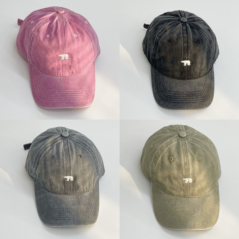 Baseball Cap Bleached White Bear Embroidery Comes In 6 Colors. | Shopee ...
