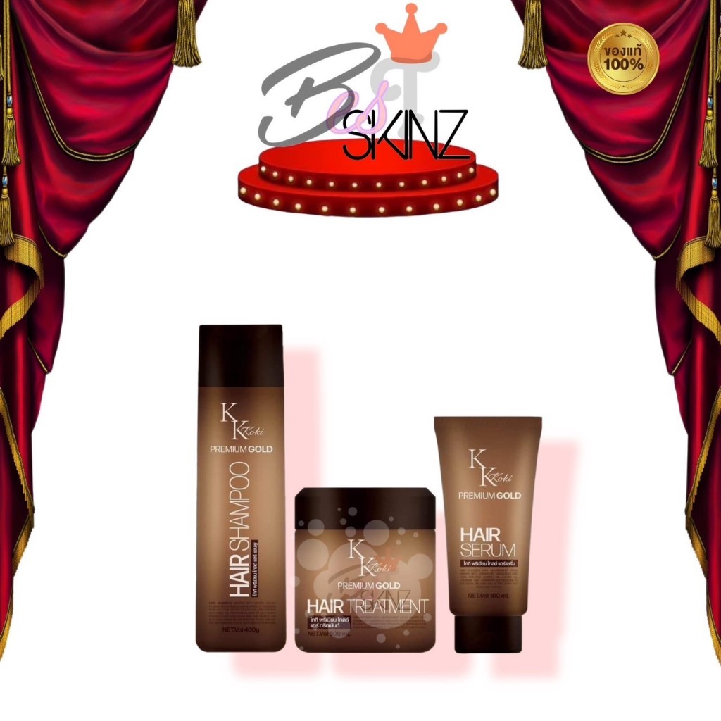 Koki Hair Premium Gold Shampoo/Treatment/Serum Reduces Loss Problems ...