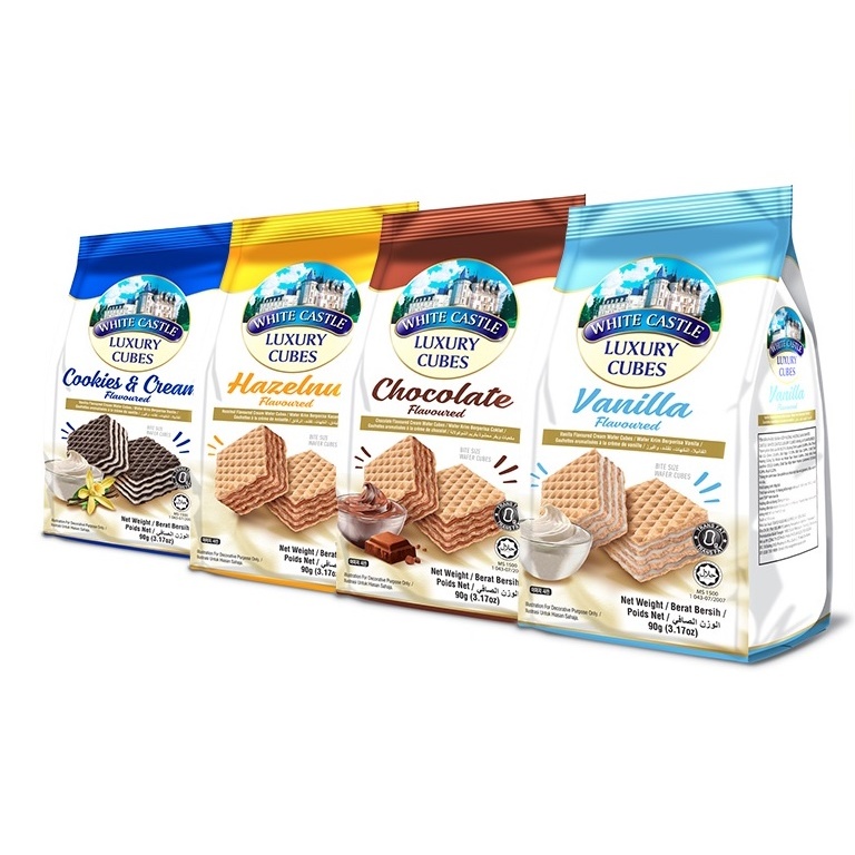 White Castle Luxury Wafer Cubes 90g Wafers Vanilla/Chocolate/Hazelnut ...