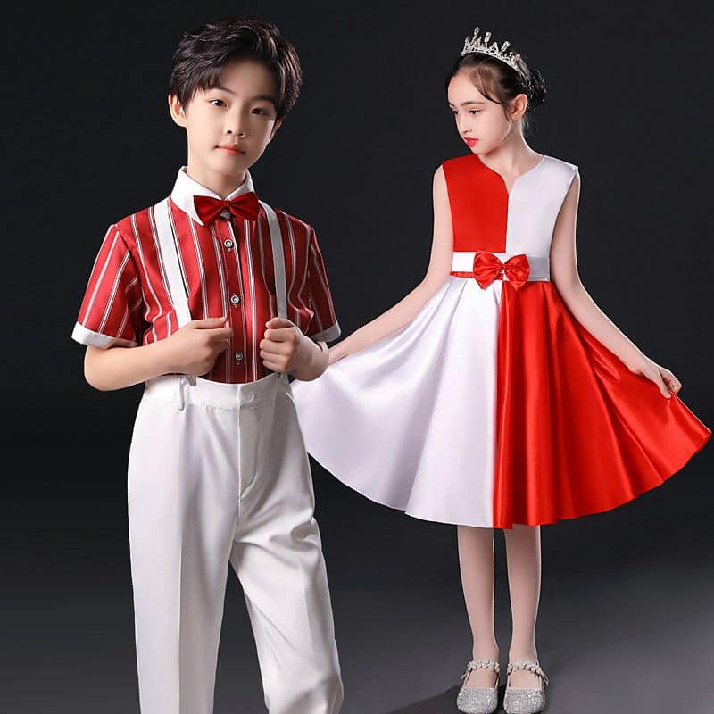 Boys And Girls Couple Outfits Red Christmas Activity Costume Children's ...