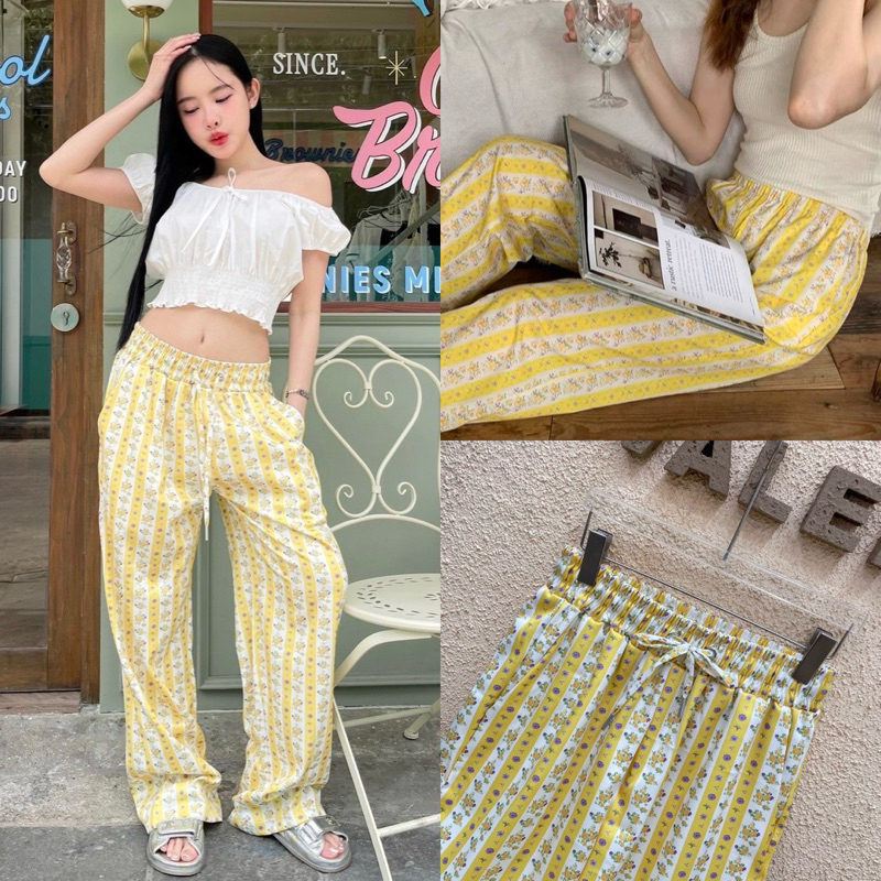 Flower summer pant Floral Print Long Pants In Yellow Tone Cute And ...