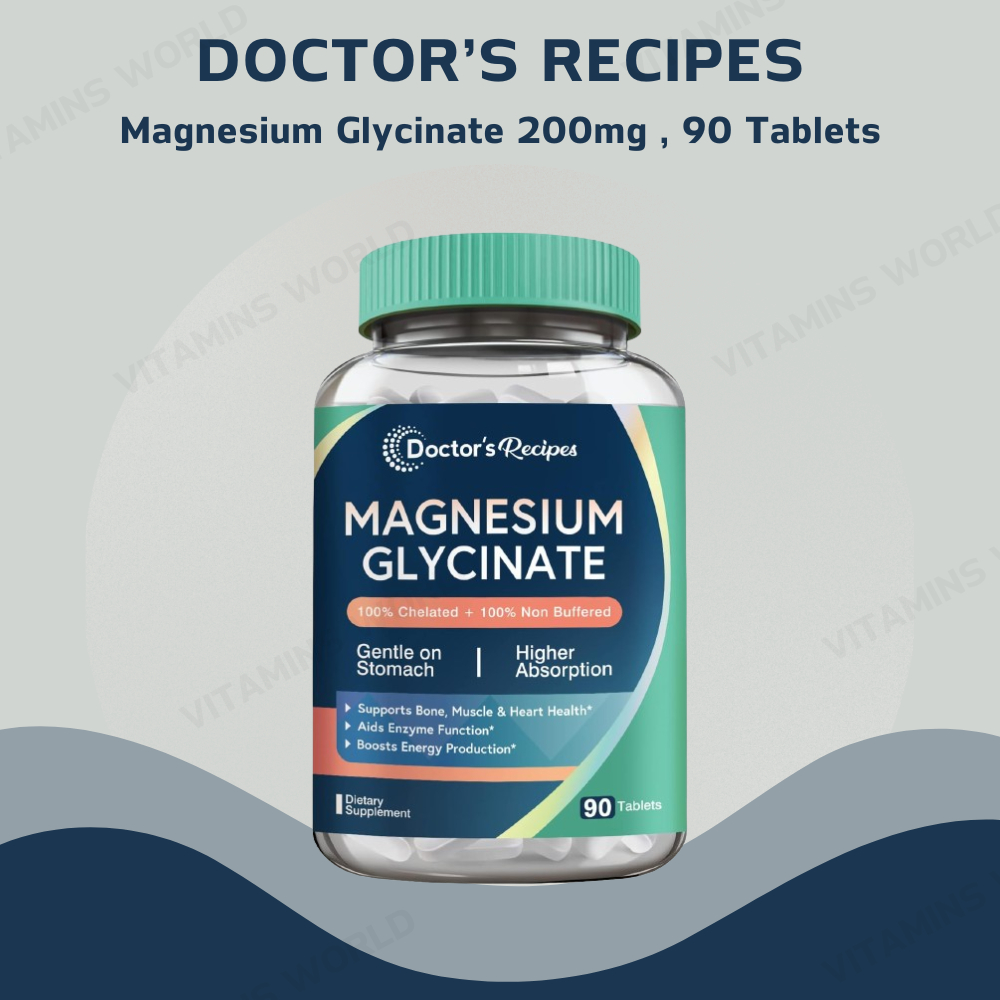 Doctor's Recipes Magnesium Glycinate 200mg Elemental Extra Strength 90 ...