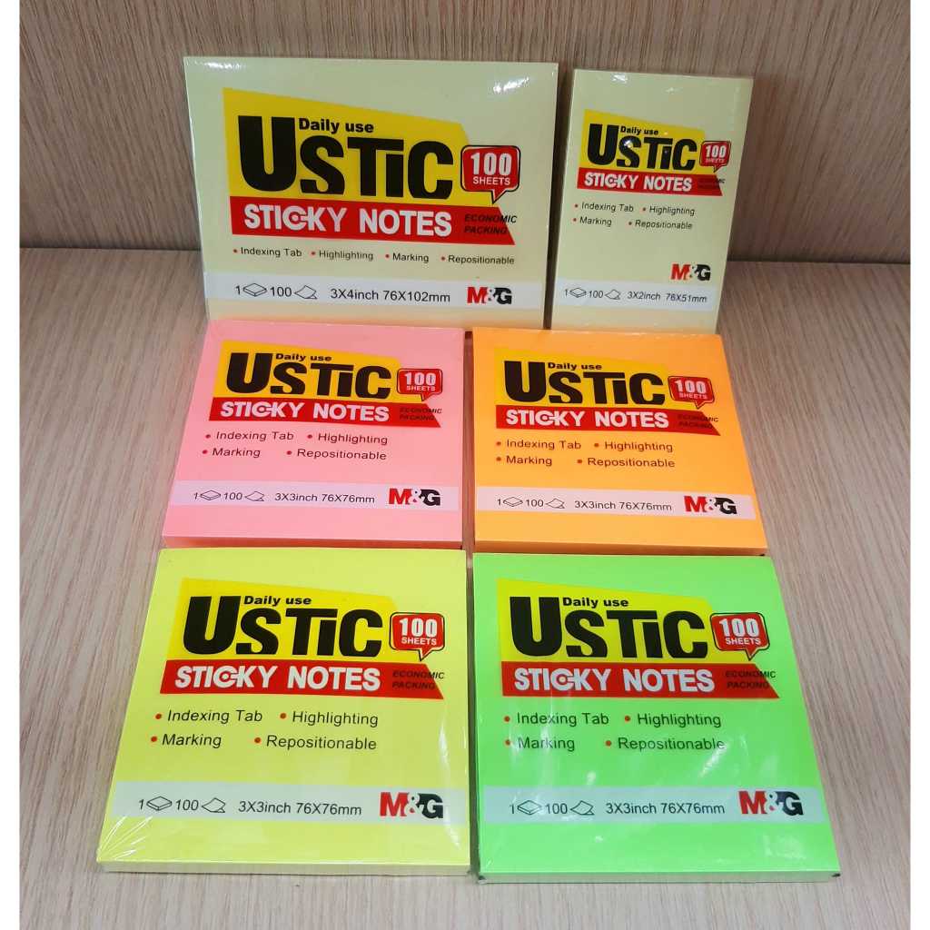 M&G Sticky Notes USTIC 2x3 3x3 3x3 3x4 (100 Sheets) | Shopee Philippines