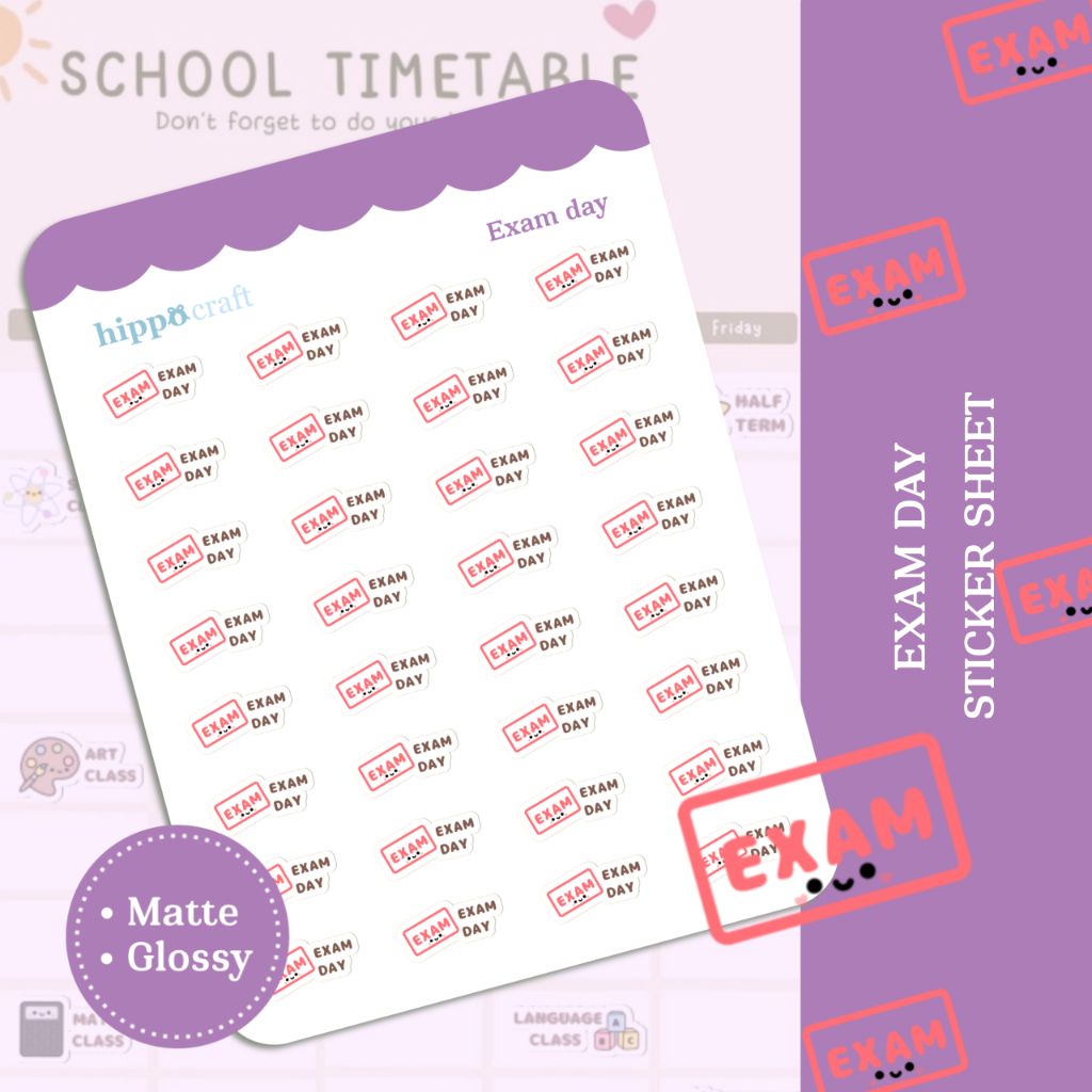 Exam day Planner sticker sheet Die Cut Stickers Reminder Calendar Or ...
