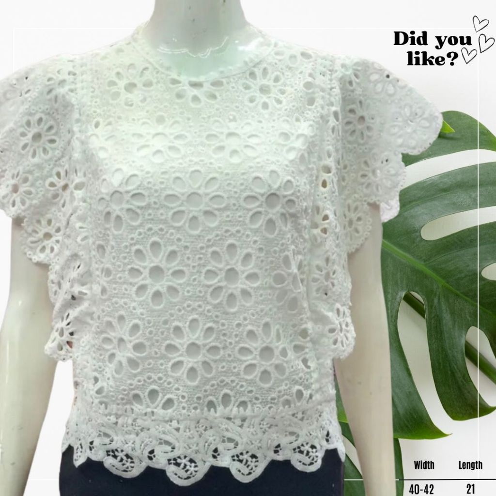 07 >> Openwork Lace Shirt Full Body Vented Sleeves Lining Pattern Soft ...