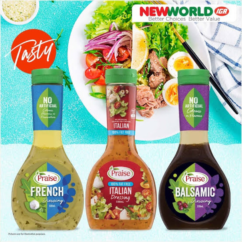 Praise Balsamic dressing/French/Thousand islands 330g. Salad 3 Recipes ...