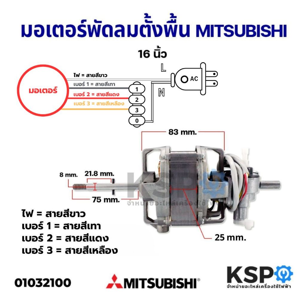 Floor Fan Motor MITSUBISHI 16" Inch Coil Thickness 25mm Core 8mm Spare ...
