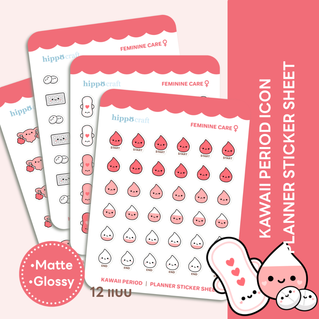 Kawaii Period icon | Planner sticker sheet Die Cut Stickers Ready To ...