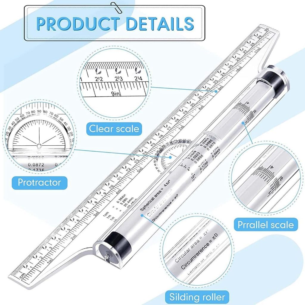 Kearing Parallel Rolling Ruler Measuring With 30cm Rollers And 12 Inch ...